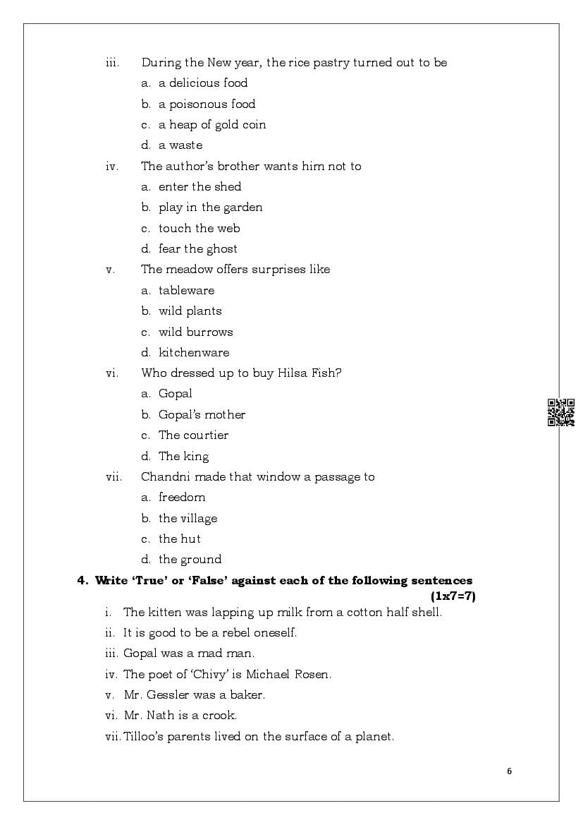 MBOSE Class VII English Sample Paper 2026 (PDF) - Download Meghalaya ...