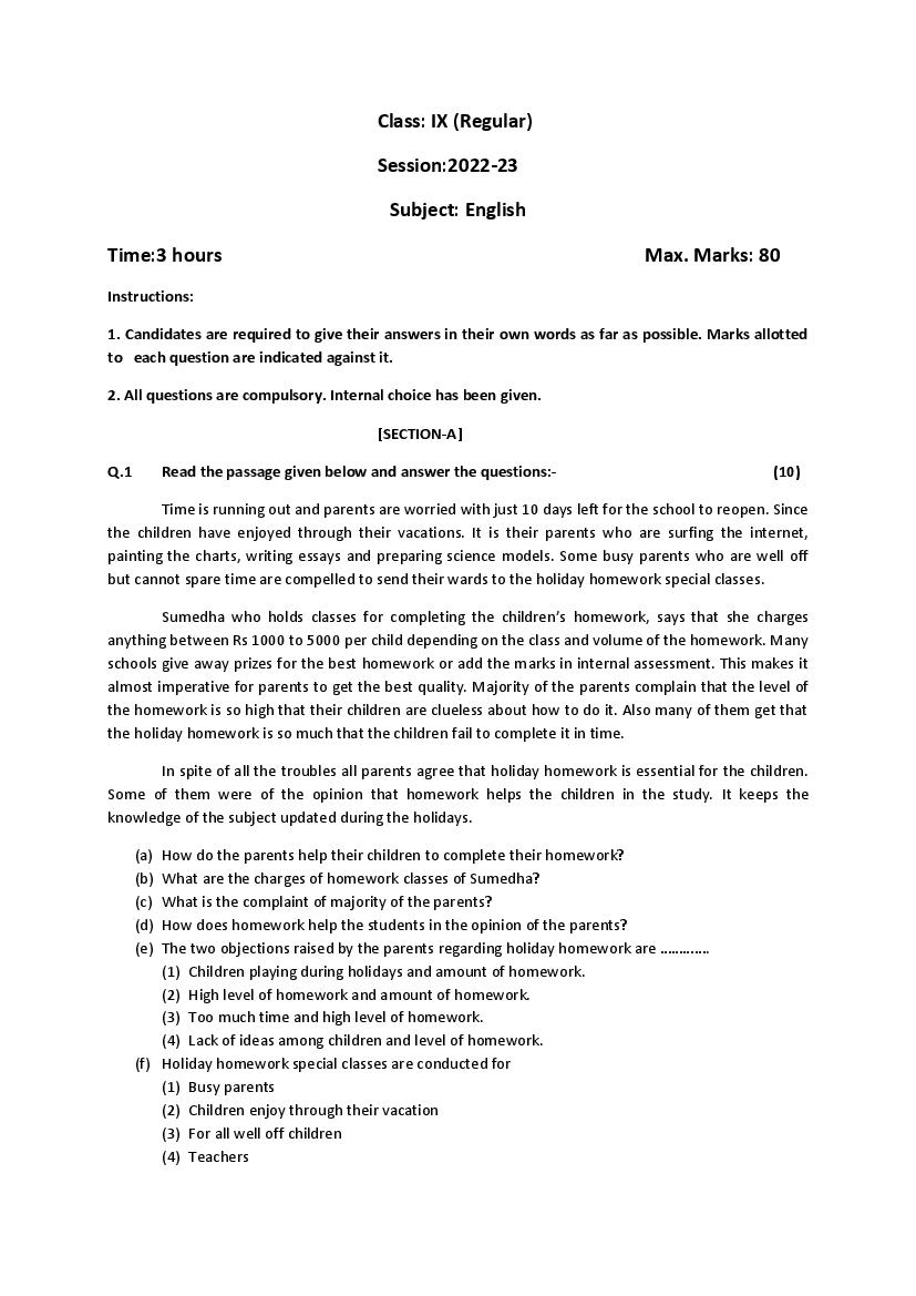 HP Board Class 9 Model Question Paper English HP Board Class 9 Model Question Paper English