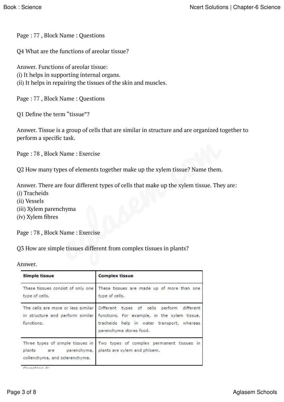 NCERT Solutions 2025 Class 9 Science Chapter 6 Tissues Question NCERT Solutions 2025 Class 9 Science Chapter 6 Tissues Question