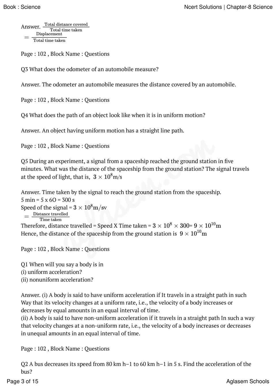 NCERT Solutions For Class 9 Science Chapter 7 Motion PDF NCERT Solutions For Class 9 Science Chapter 7 Motion PDF