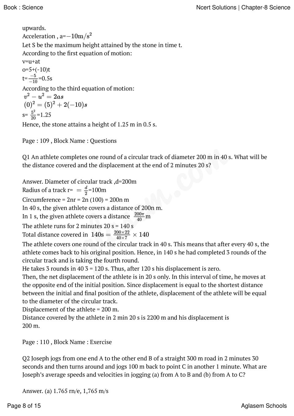NCERT Solutions Class 9 Science Chapter 8 Motion NCERT Solutions Class 9 Science Chapter 8 Motion