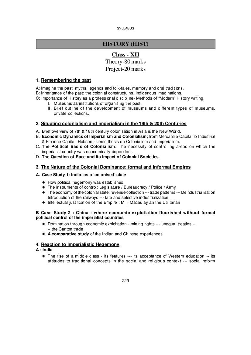 WBCHSE Class 12 Syllabus For History