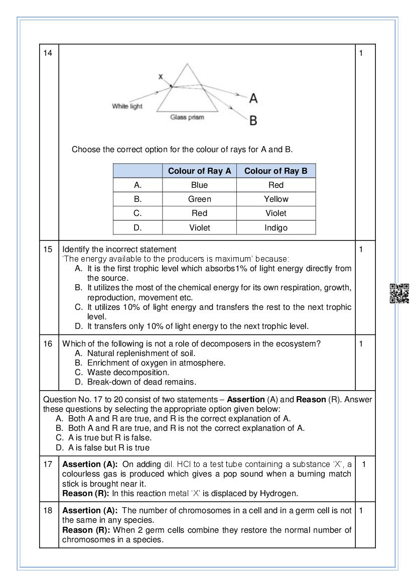 Cbse Sample Paper 2025 26 Class 10 Science Chapter