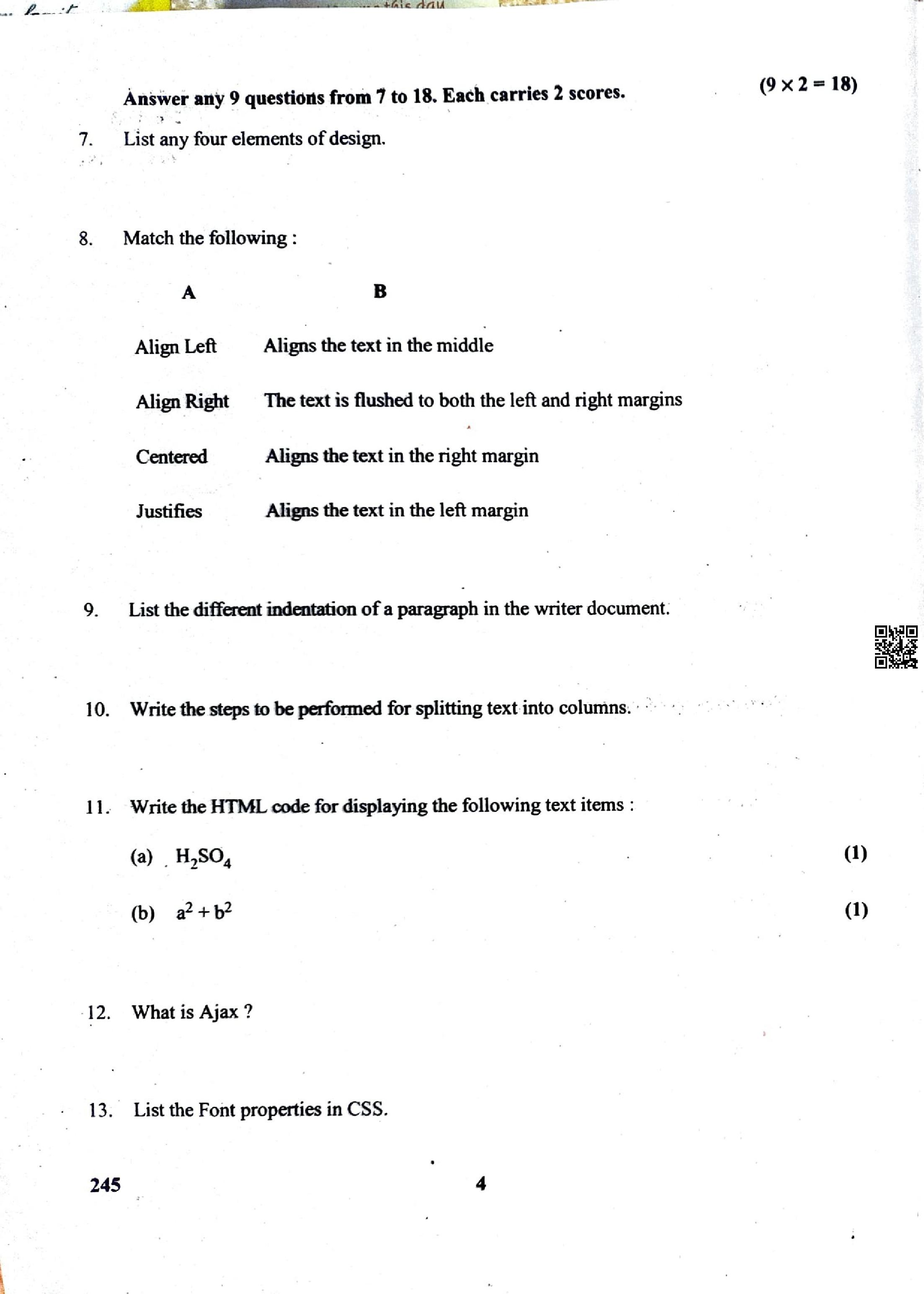 Kerala Plus Two Computer Application Model Exam Question Paper 2025 ...