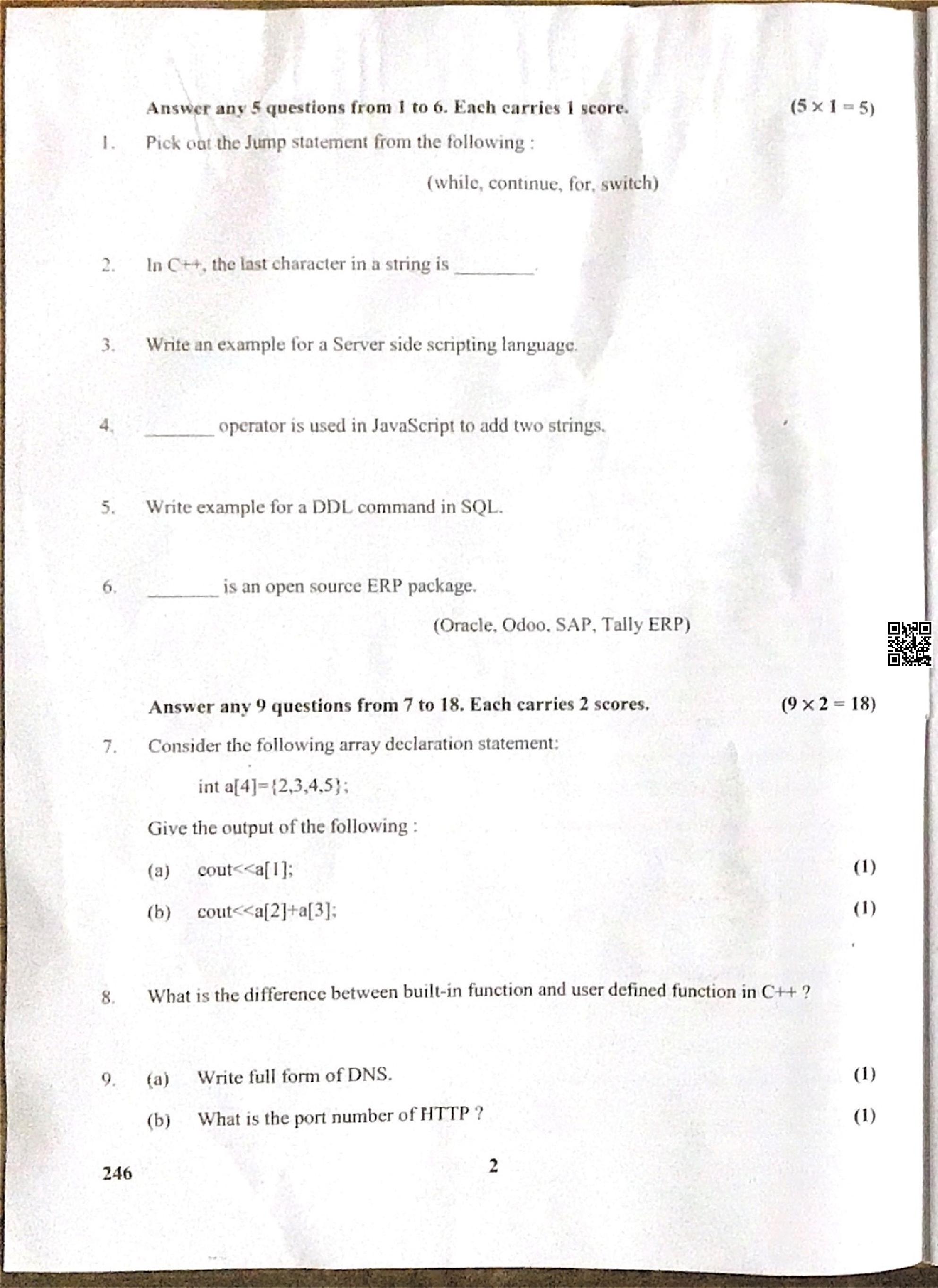Kerala Plus Two Computer Application Model Exam Question Paper 2025 ...