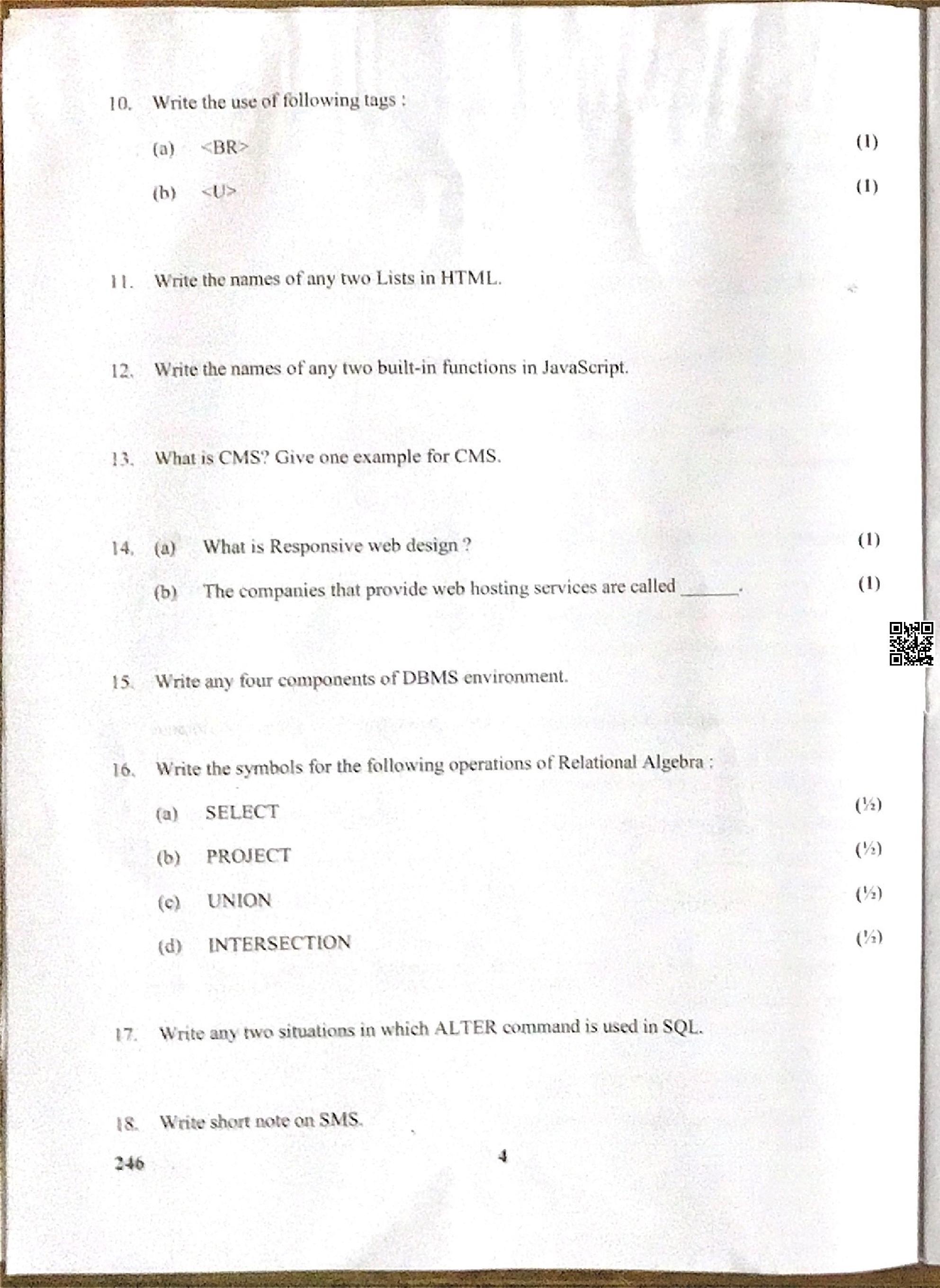 Kerala Plus Two Computer Application Model Exam Question Paper 2025 ...
