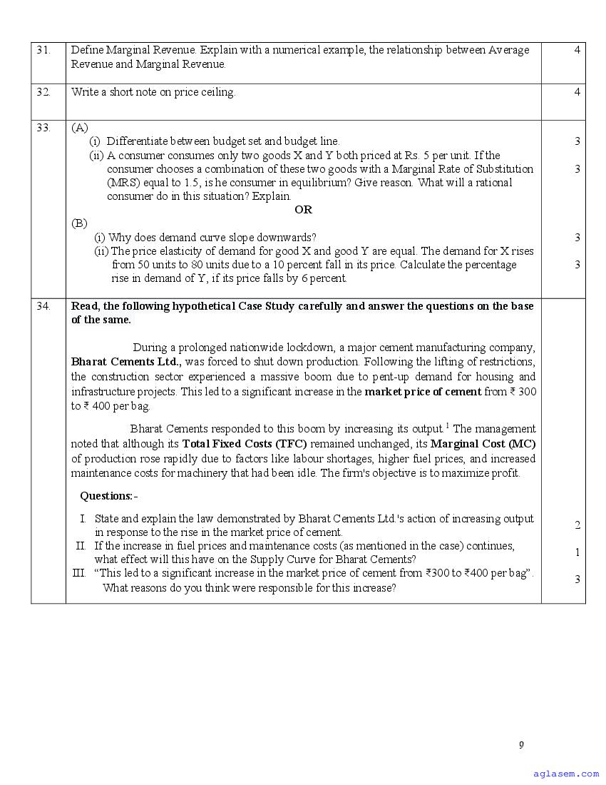 Class 11 Economics Sample Paper 2026 PDF - Download Economics Model ...