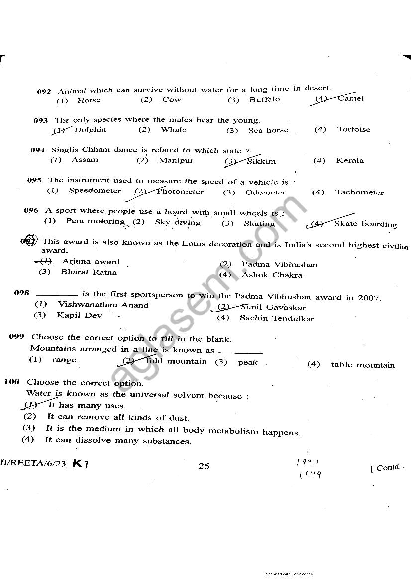 Sainik School Question Paper 2023 For Class 6 With Answer Key