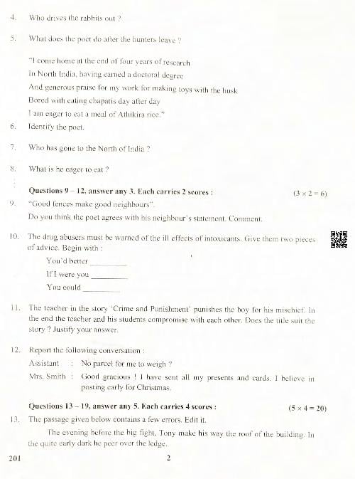 Kerala Plus Two English Model Exam Question Paper 2025 (PDF) - Download ...