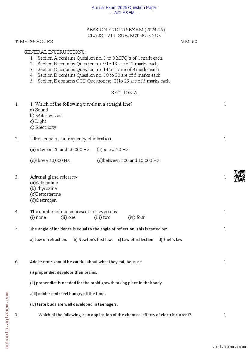 Class 8 Science Question Paper 2025 (PDF) - Download 8th Std Annual ...