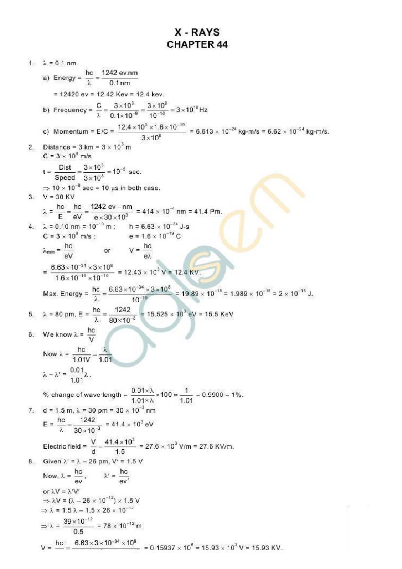 HC Verma Solutions Chapter 44 X Rays