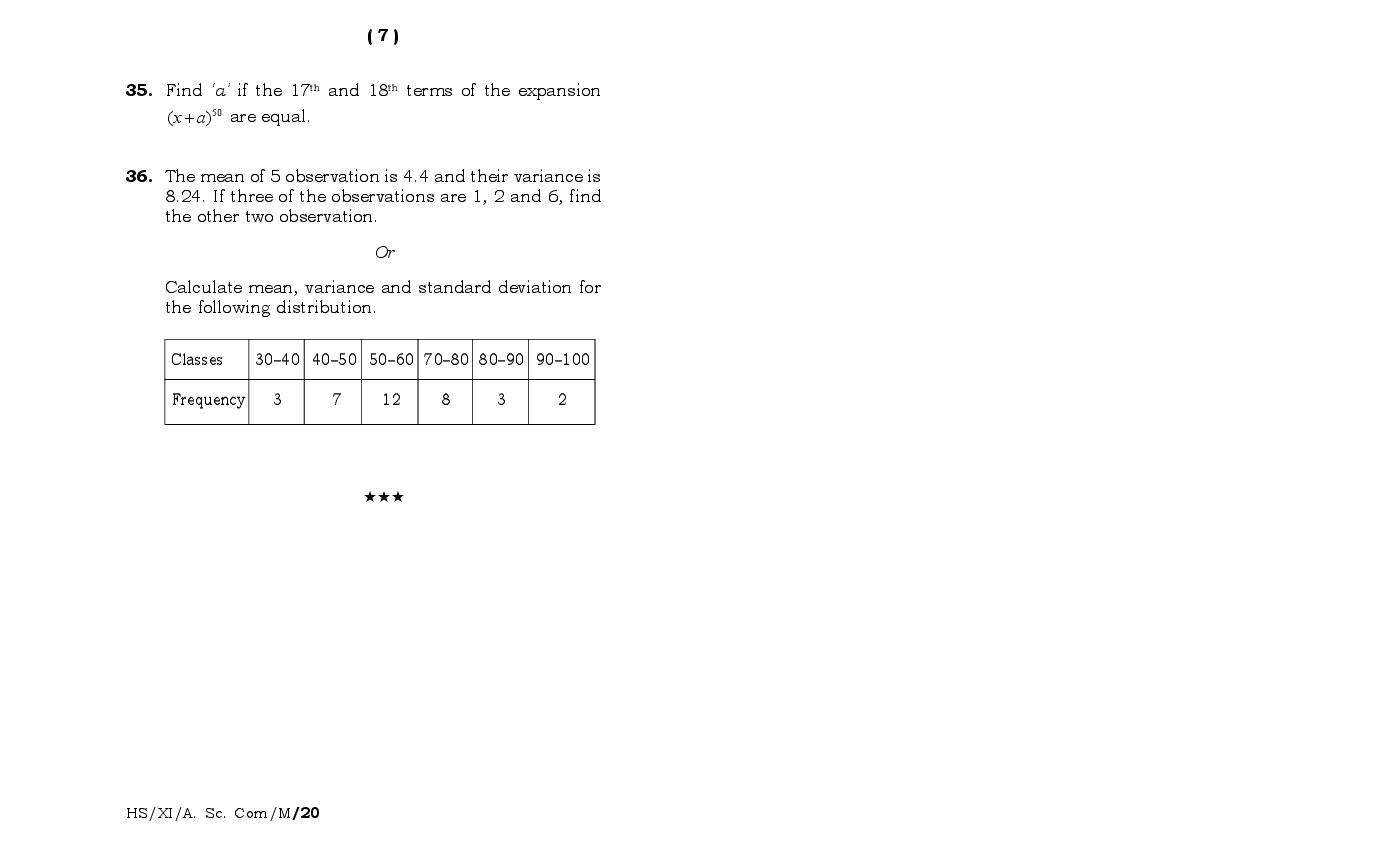 Meghalaya Board (MBOSE) Class 11 Question Paper for Mathematics