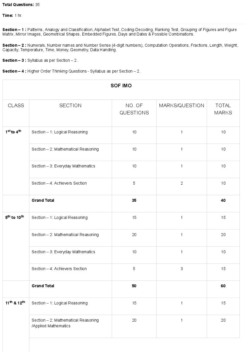 SOF IMO Syllabus Class 3