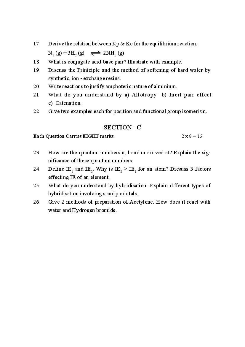 TS Intermediate 1st Year Chemistry Model Question Paper