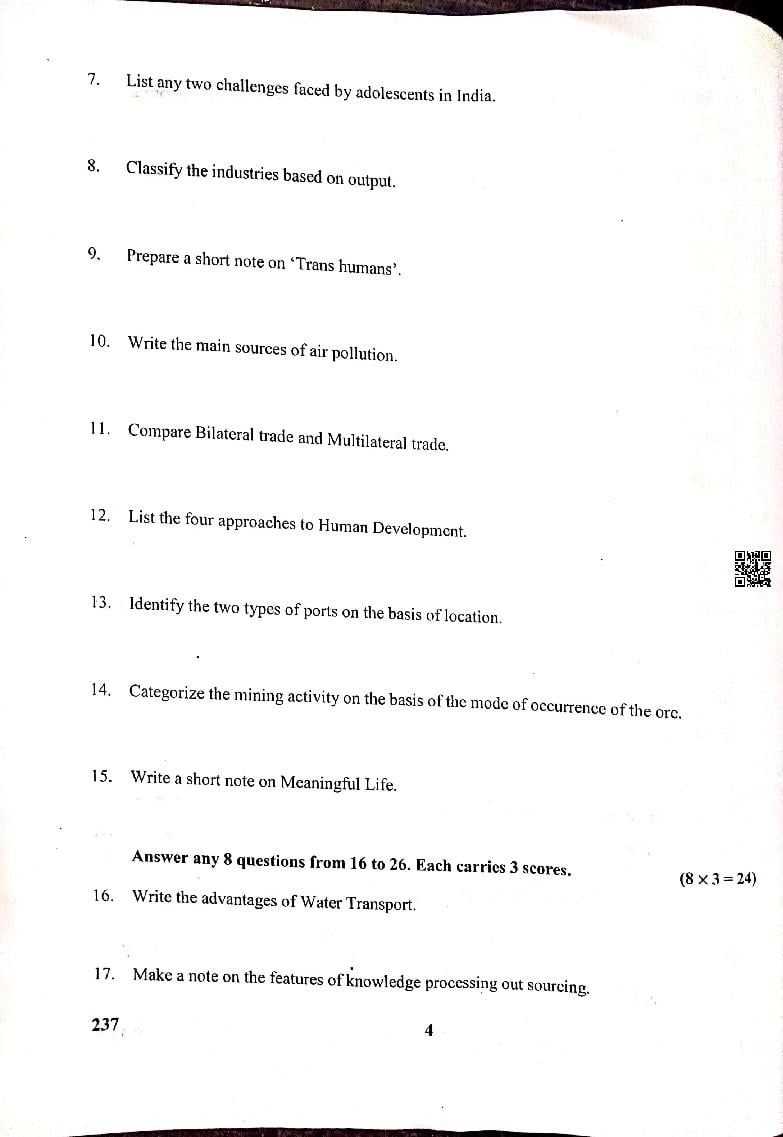 Kerala Plus Two Geography Model Exam Question Paper 2025 (PDF ...
