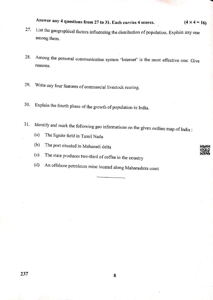 Kerala Plus Two Geography Model Exam Question Paper 2025 (PDF ...