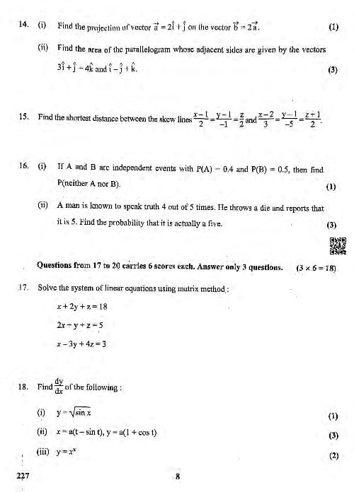 Kerala Plus Two Maths Model Exam Question Paper 2025 (PDF) - Download ...