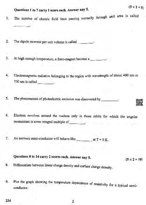 Kerala Plus Two Physics Model Exam Question Paper 2025 (PDF) - Download ...