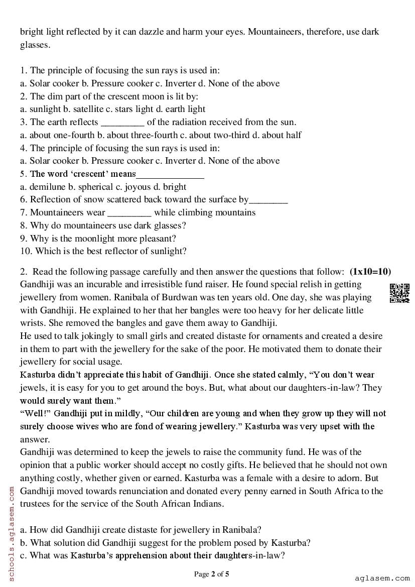 Class 8 English Mid Term Question Paper 2025 | Download 8th Term 1 Exam ...