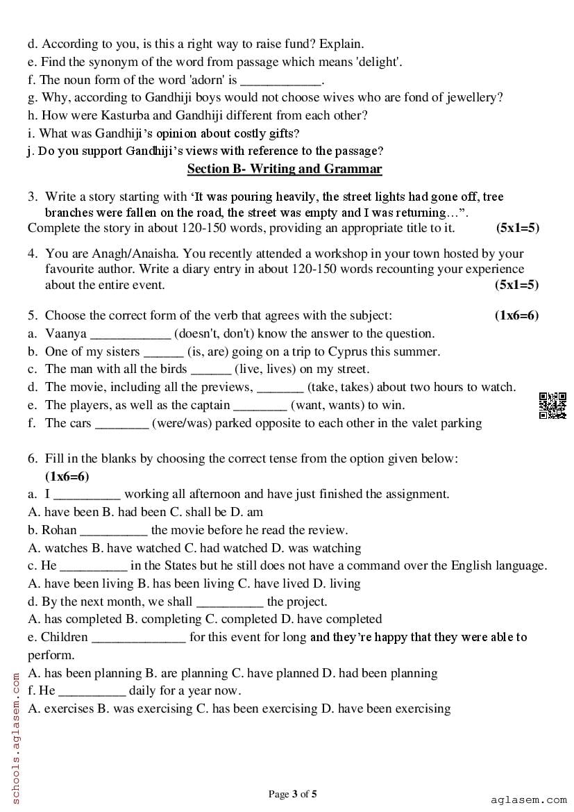 Class 8 English Mid Term Question Paper 2025 | Download 8th Term 1 Exam ...