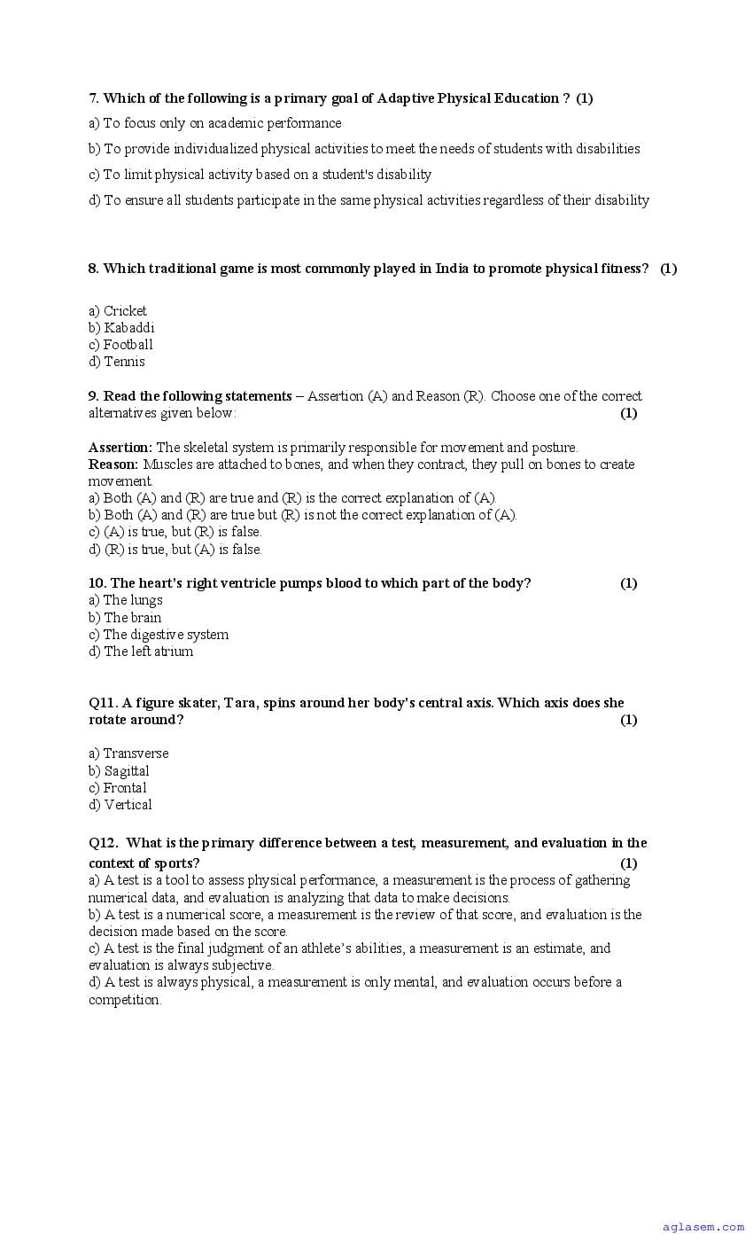 Class 11 Physical Education Sample Paper 2026 PDF - Download Physical ...