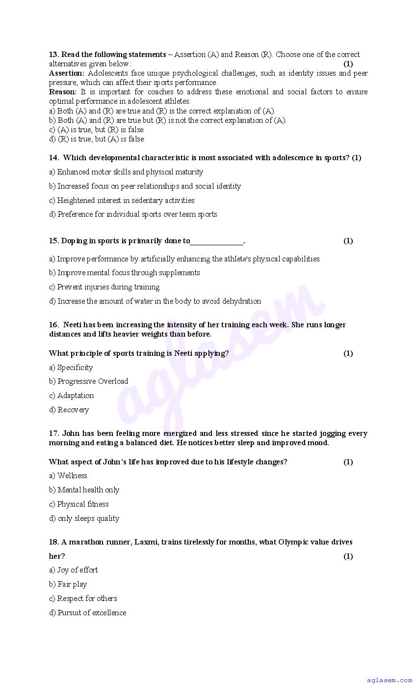 Class 11 Physical Education Sample Paper 2026 PDF - Download Physical ...