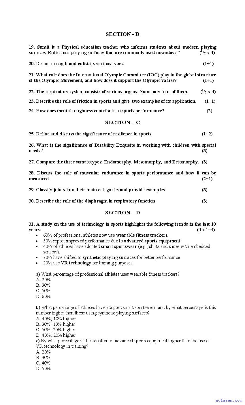 Class 11 Physical Education Sample Paper 2026 PDF - Download Physical ...