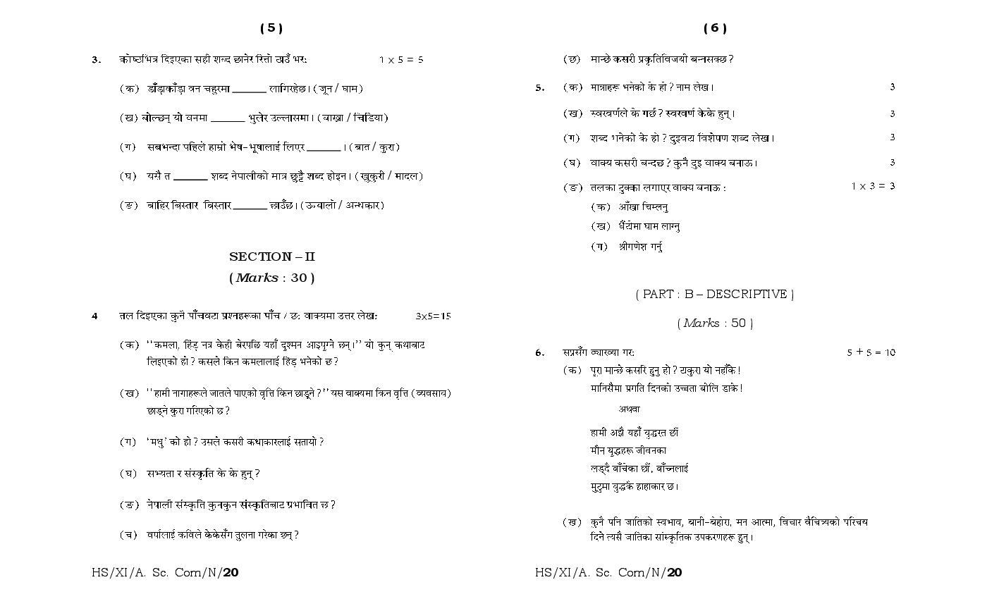 Meghalaya Board (MBOSE) Class 11 Question Paper for Nepali (Modern ...
