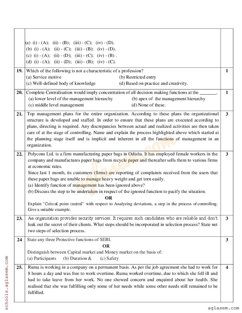 Class 12 Business Studies Pre Board Sample Paper 2024 - Download PDF
