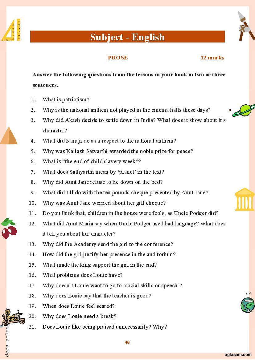 CGBSE Class 10th Question Bank for English (PDF) - Important Questions ...
