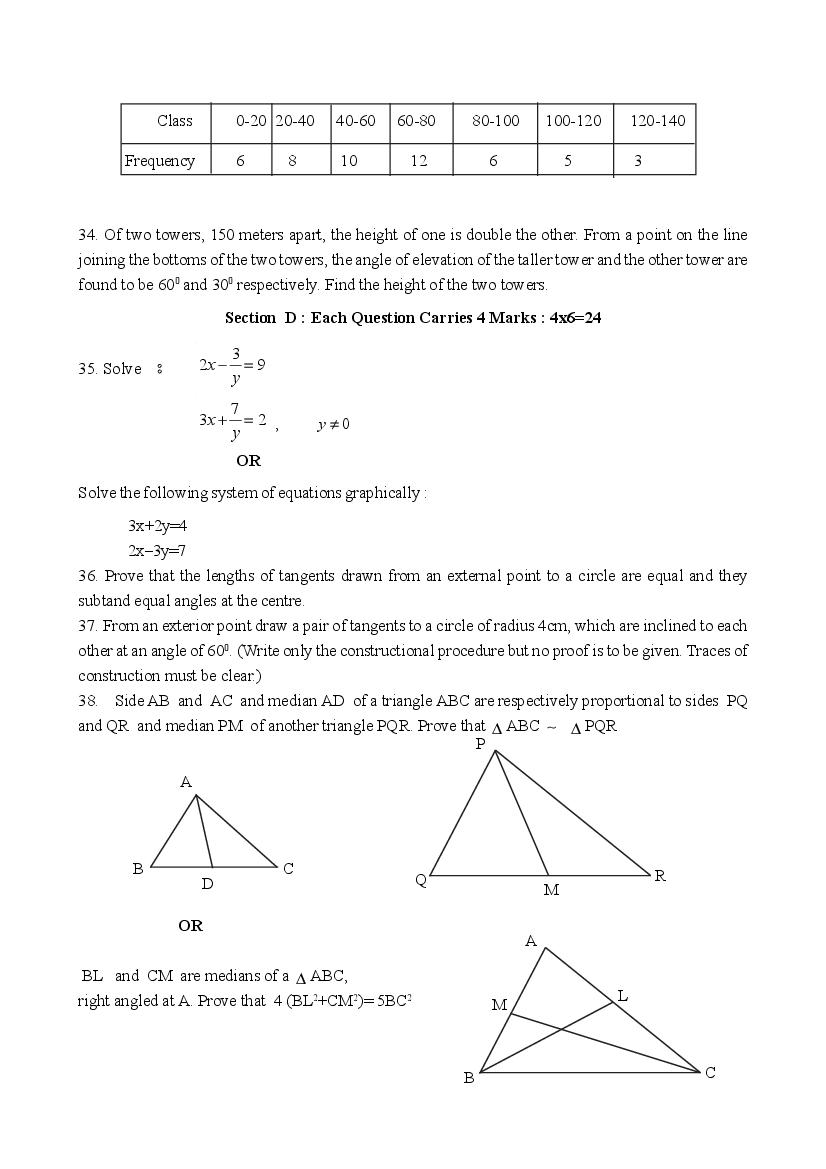 TBSE Class 10 Model Question Paper 2021 for Maths Standard – Download ...