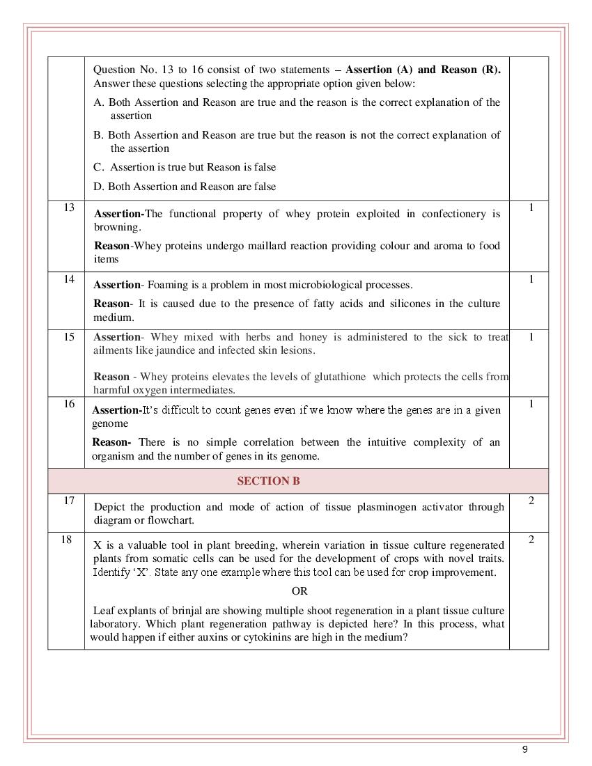 CBSE Class 12 Biotechnology Sample Paper 2023 (PDF) - Class 12 ...