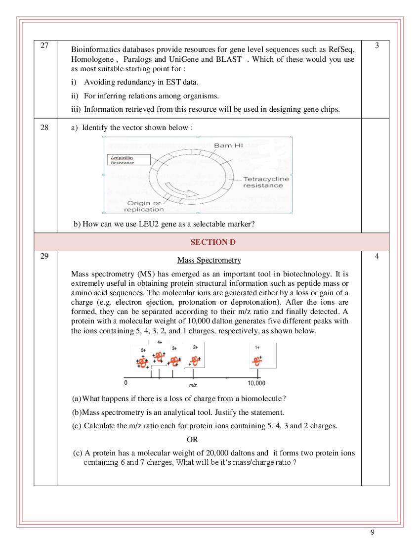 CBSE Class 12 Biotechnology Sample Paper 2023 (PDF) - Class 12 ...
