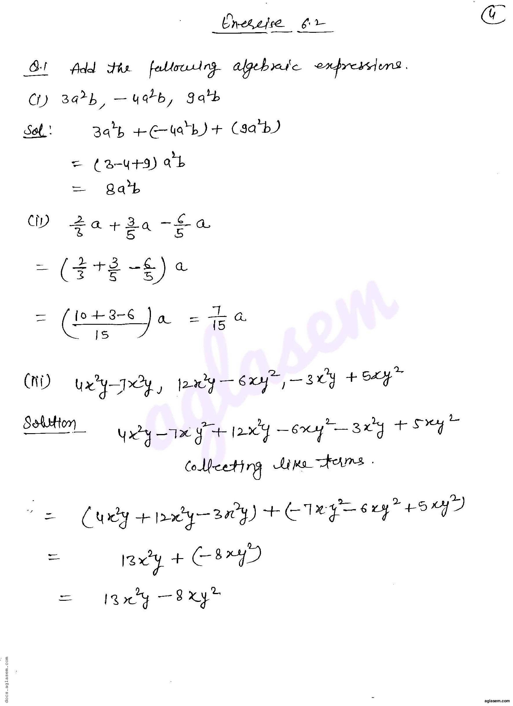 RD Sharma Solutions Class 8 Chapter 6 Algebraic Expressions And