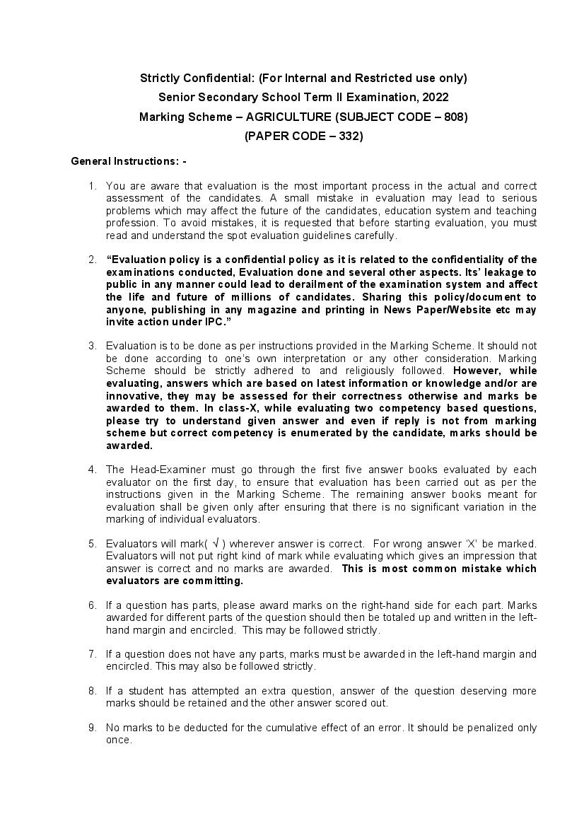 CBSE Class 12 Question Paper 2022 Solution Agriculture