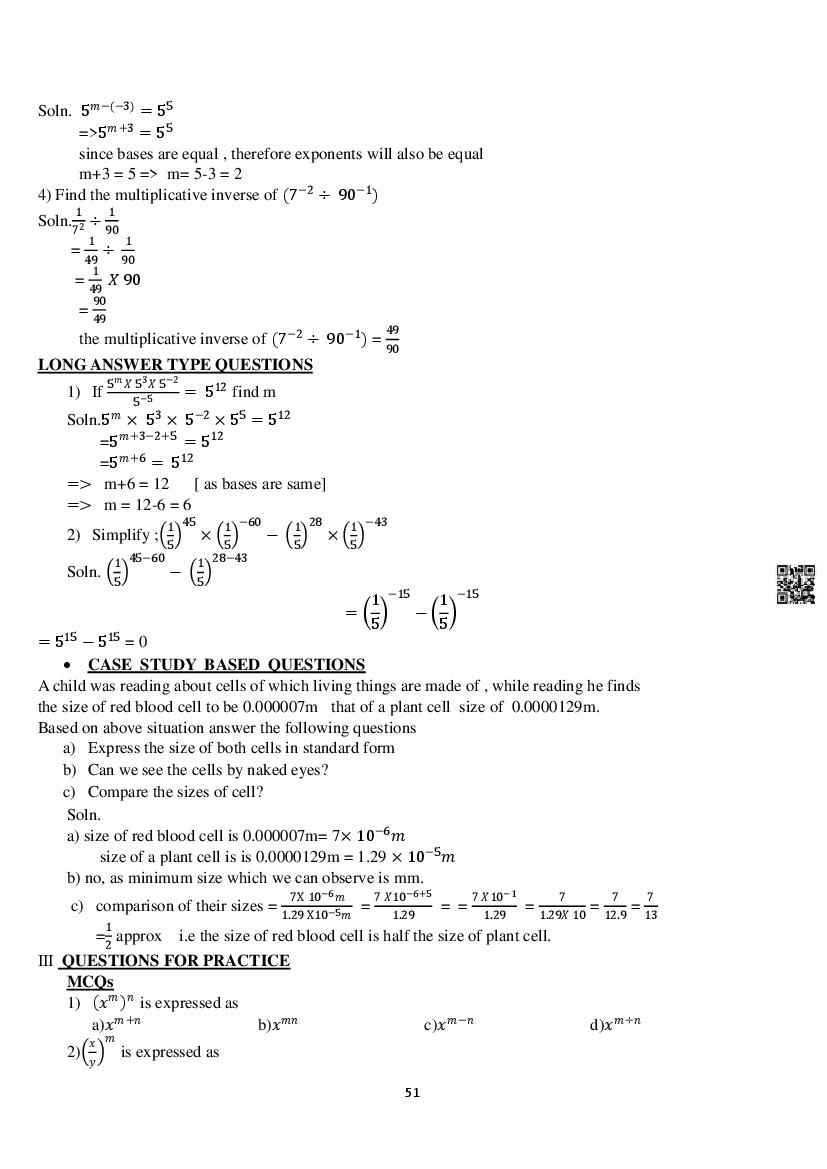 Class 8 Maths Notes for Exponents and Powers (PDF) - Study Material ...