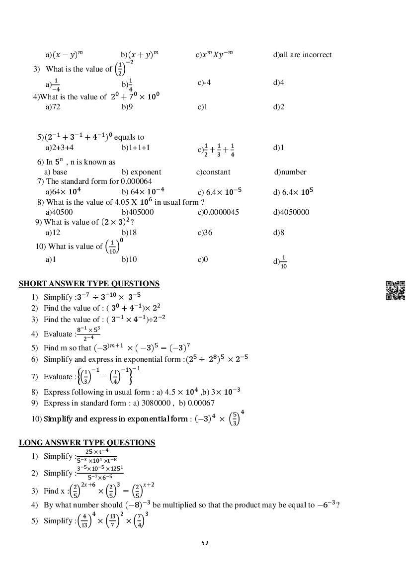 Class 8 Maths Notes for Exponents and Powers (PDF) - Study Material ...