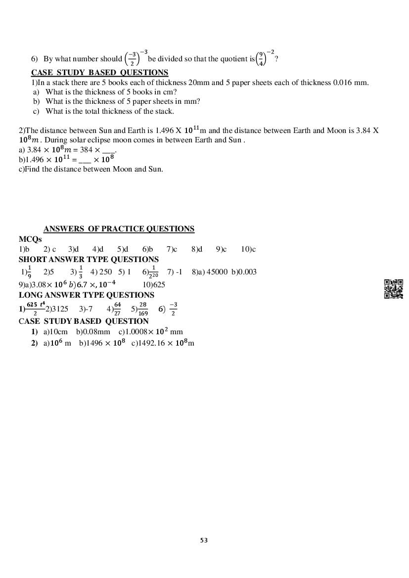 Class 8 Maths Notes for Exponents and Powers (PDF) - Study Material ...