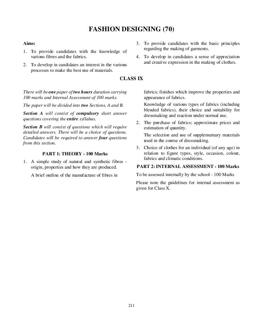 ICSE Class 10 Syllabus 2022 Fashion Designing