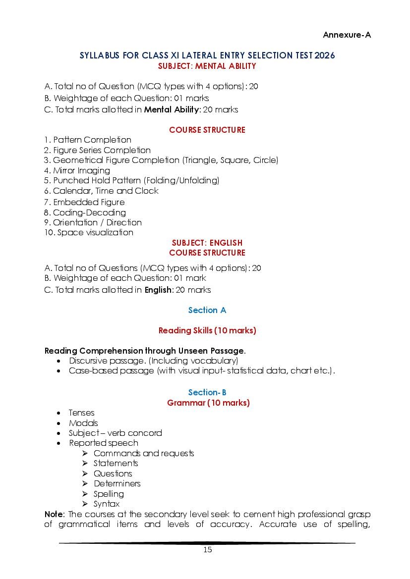 JNV Class 11th Lateral Entry Syllabus 2026 (PDF) (Updated) - AglaSem