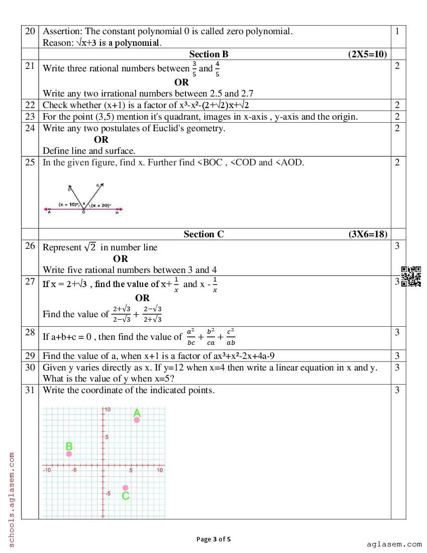 Class 9 Maths Mid Term Question Paper 2025 | Download 9th Term 1 Exam ...