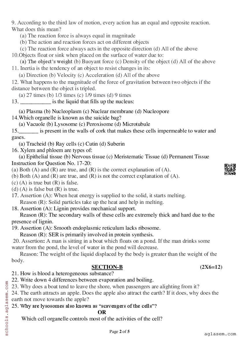 Class 9 Science Mid Term Question Paper 2025 | Download 9th Term 1 Exam ...