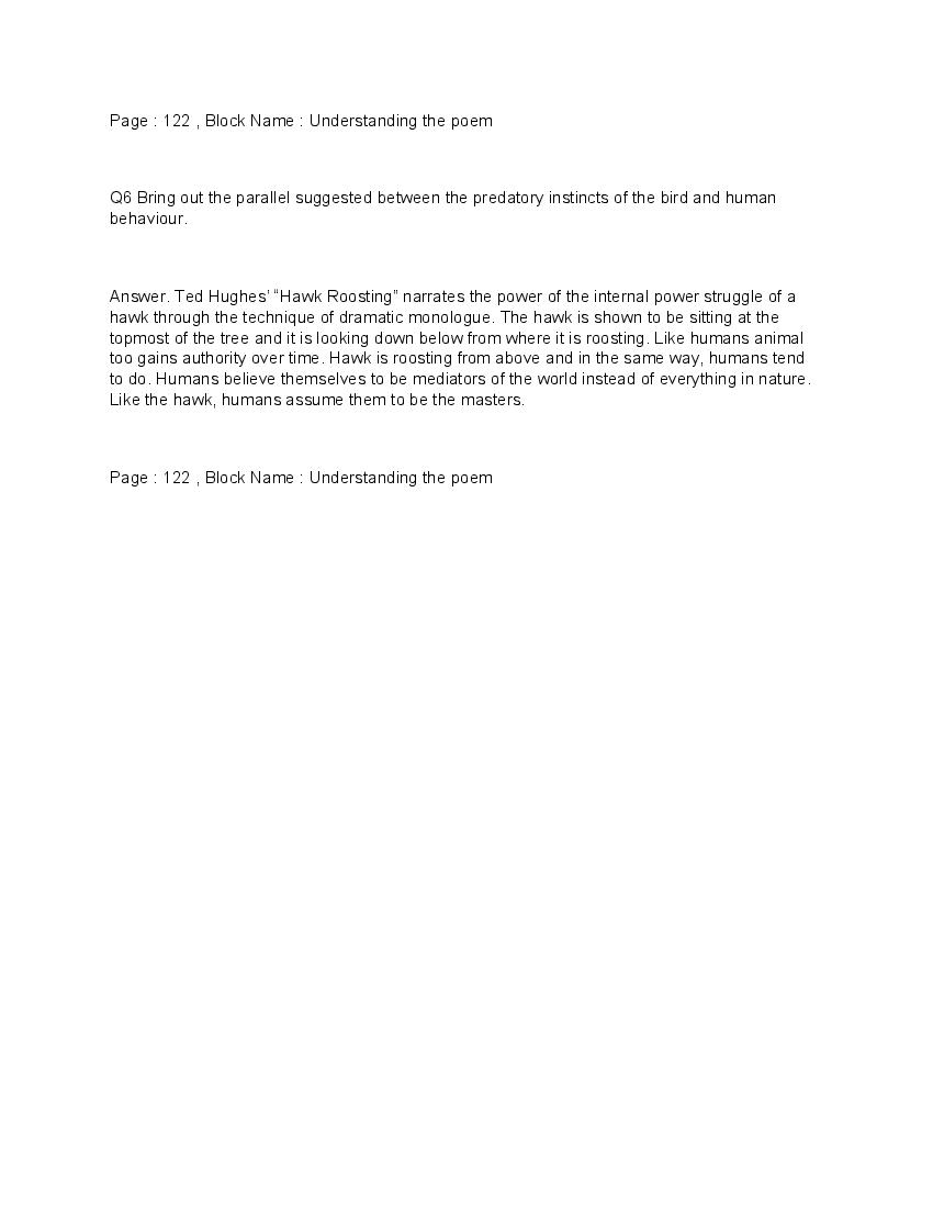 NCERT Solutions For Class 11 English Chapter 7 Hawk Roosting PDF 