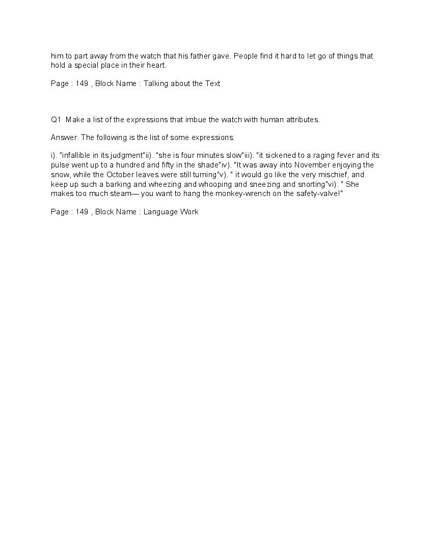 NCERT Solutions For Class 11 English Chapter 1 My Watch PDF NCERT Solutions For Class 11 English Chapter 1 My Watch PDF