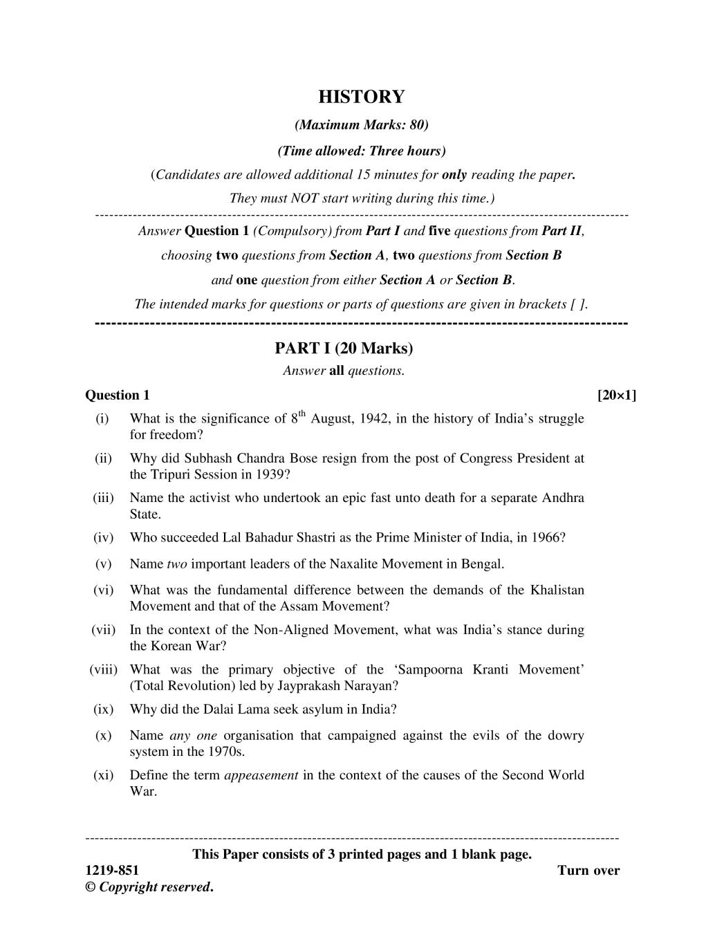 ISC Class 12 Question Paper 2019 For History ISC Class 12 Question Paper 2019 For History
