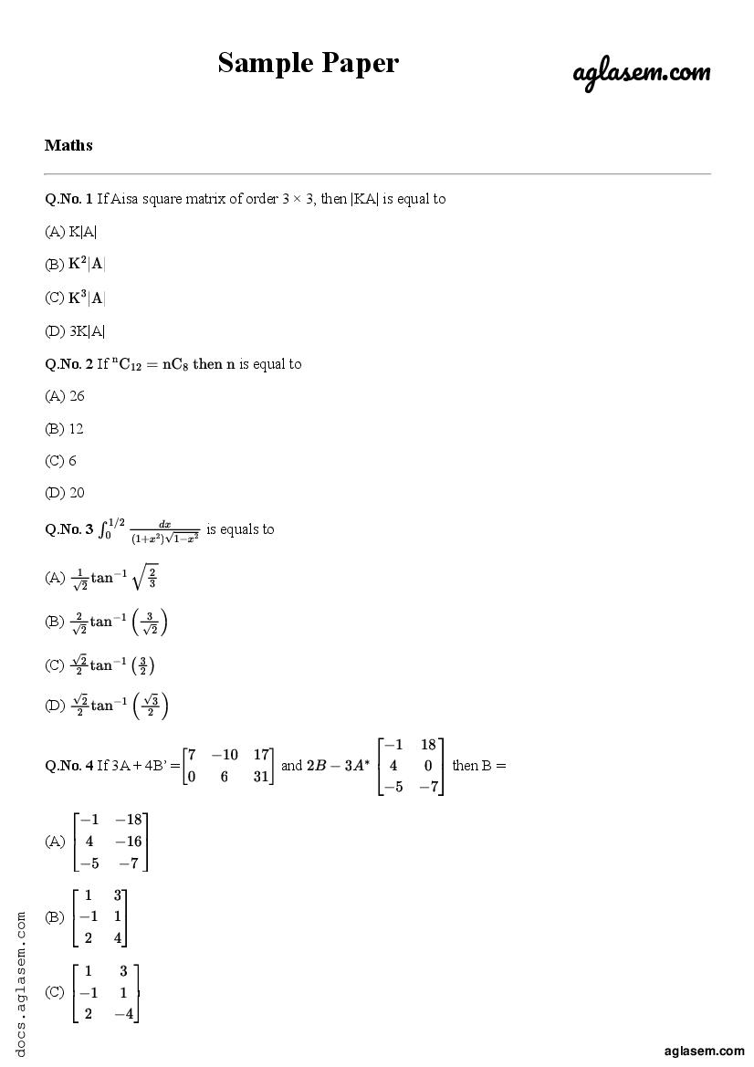 KCET 2023 Sample Paper Maths KCET 2023 Sample Paper Maths