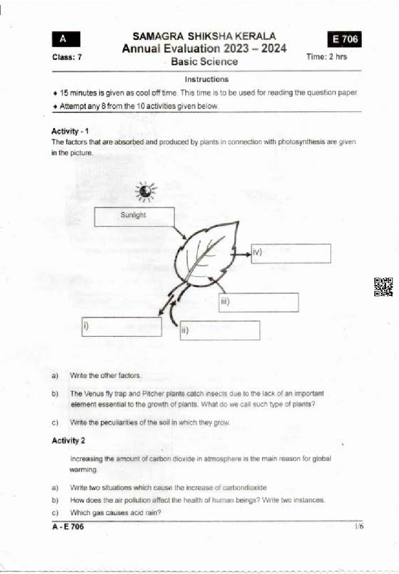 Kerala Class 7 Basic Science Question Paper 2024 (PDF) - AglaSem