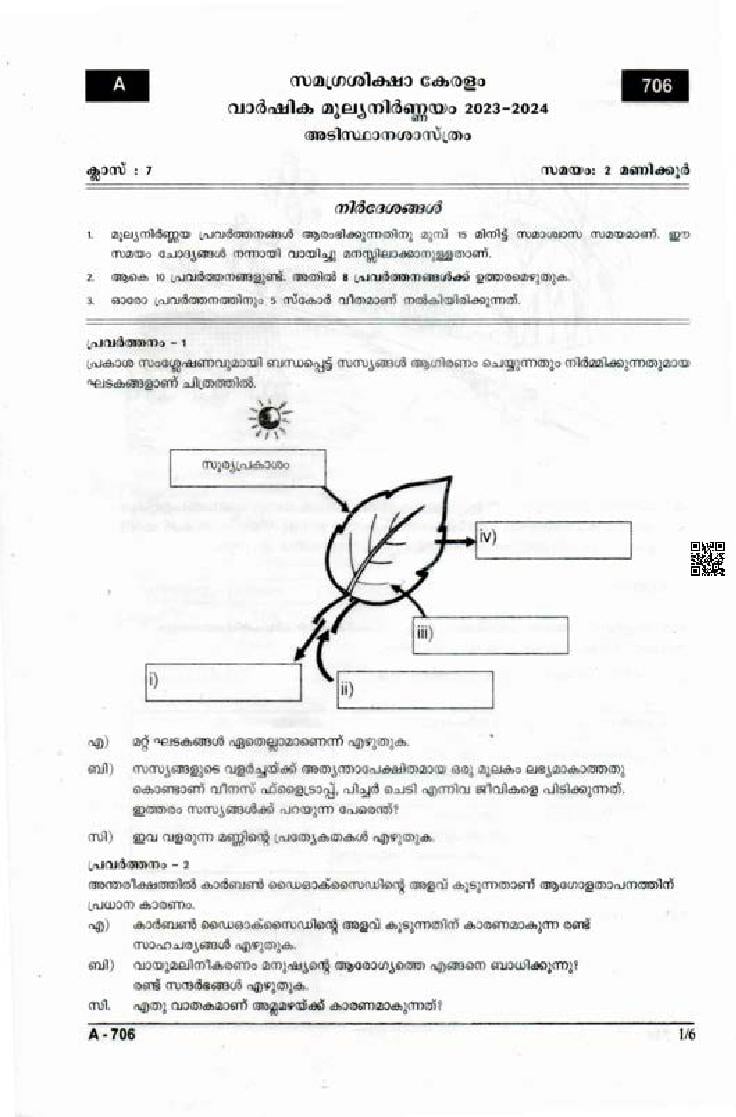 Kerala Class 7 Basic Science Question Paper 2024 (PDF) - AglaSem
