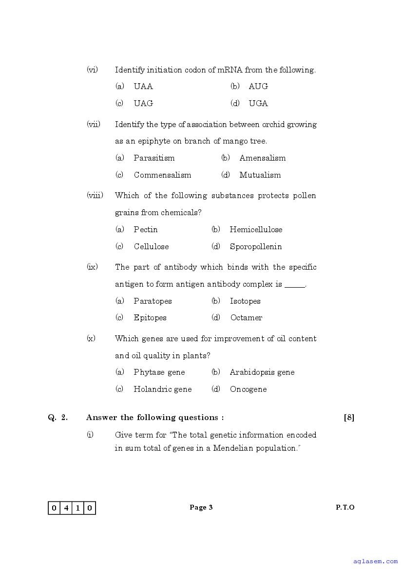 Maharashtra Board HSC Biology Sample Paper 2026 (PDF) - Maha Std 12 ...