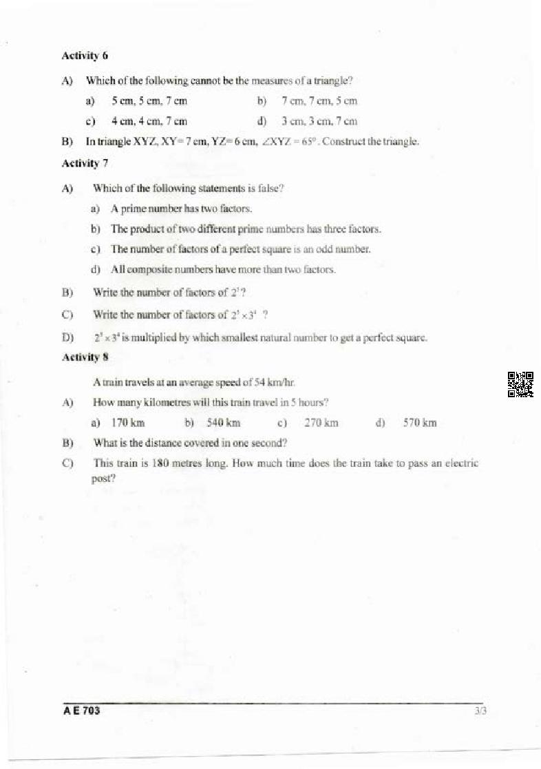 Kerala Class 7 Maths Question Paper 2024 (PDF) - AglaSem
